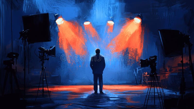 Dramatic Silhouette of Man in Studio Lighting Setup Stock Illustration ...