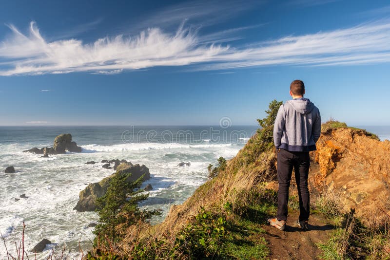 Lone Man at USA Pacific Coast Landscape Stock Photo - Image of ...