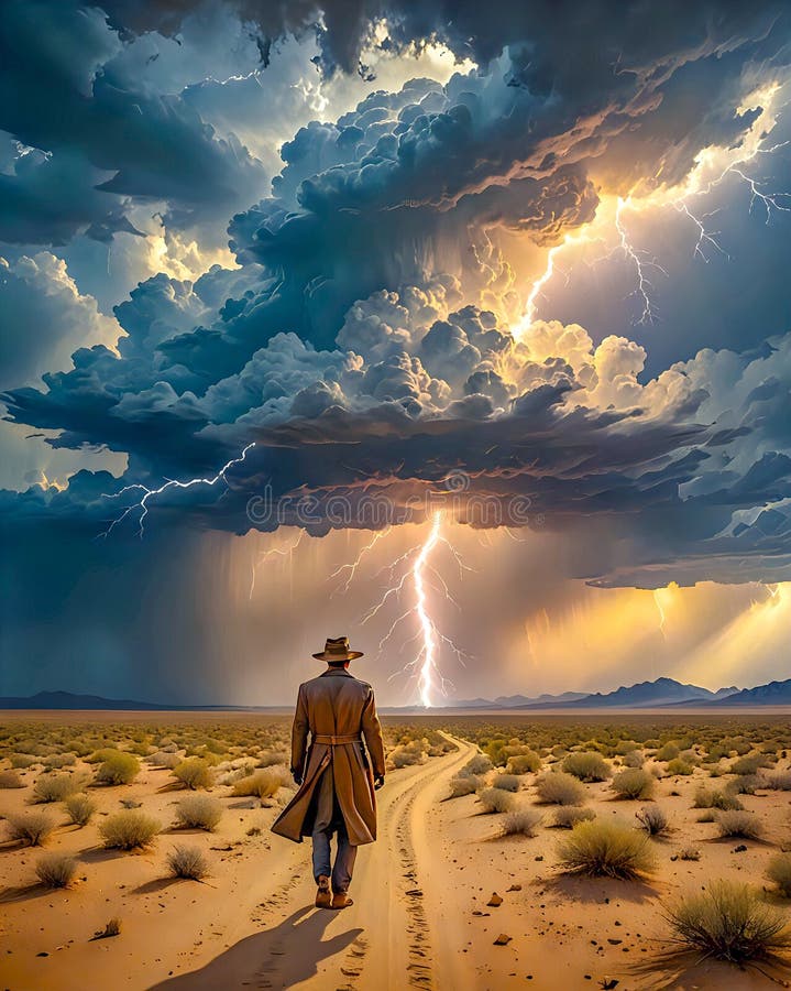 Lone Man Walking Alone Along Long and Dusty Road Stock Illustration ...