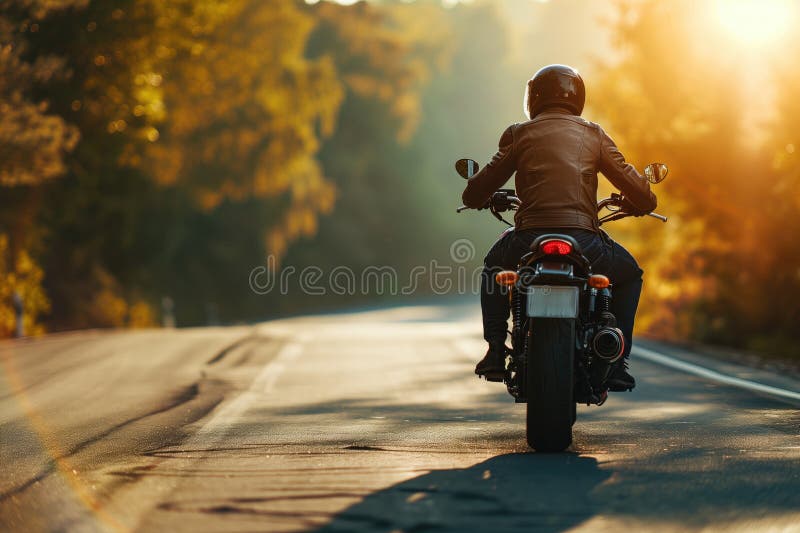 Lone Motorcycle Driver Cruising on Smooth Asphalt Highway Stock ...