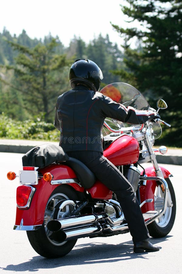 Motorcycle Rider Near Mountain and Lake Stock Image - Image of bike ...