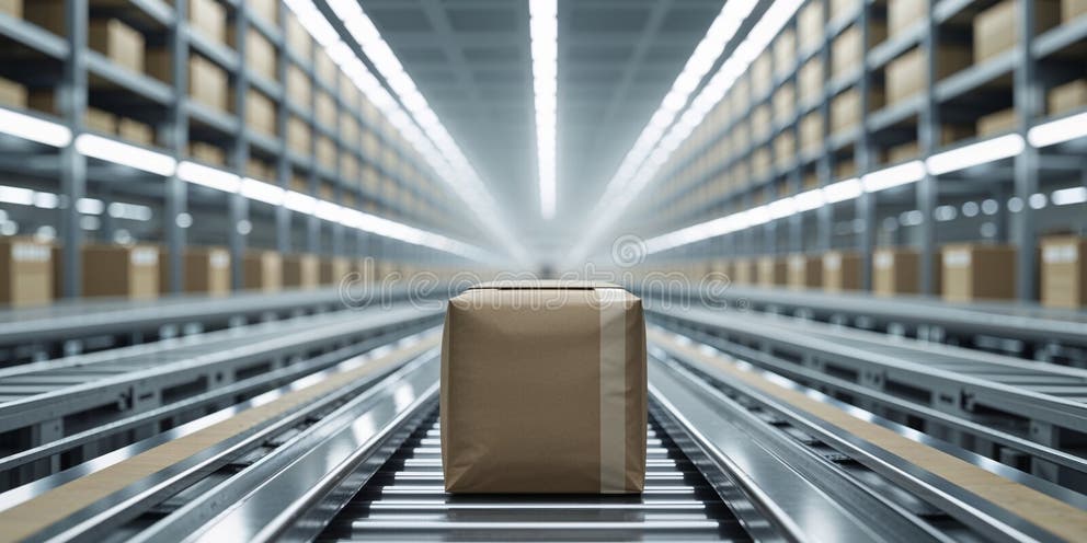 Lone Package Stands Ready for Shipment in a Modern Automated Warehouse ...