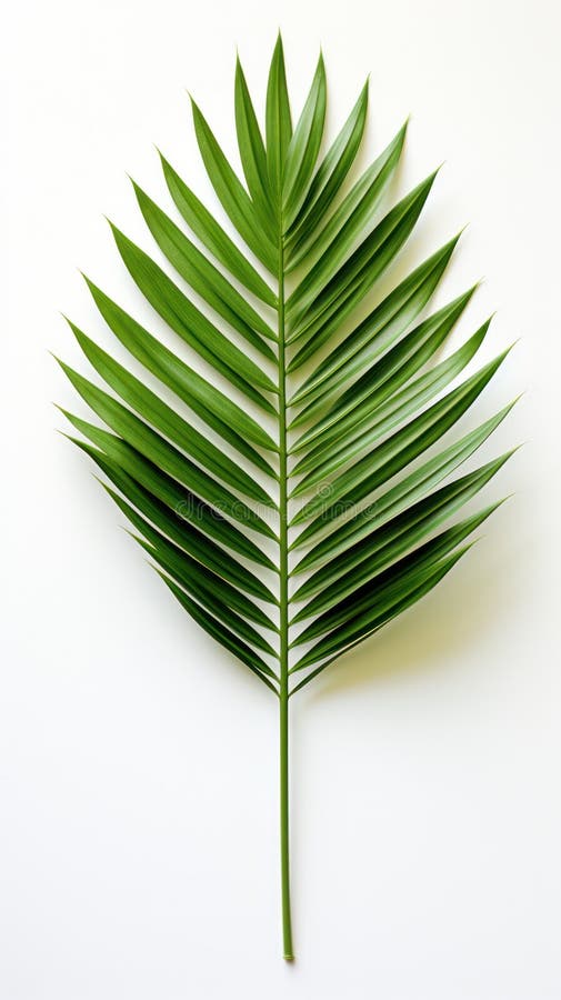 Lone Palm Leaf, Emerald Green, Against a Light Wall Stock Image - Image ...