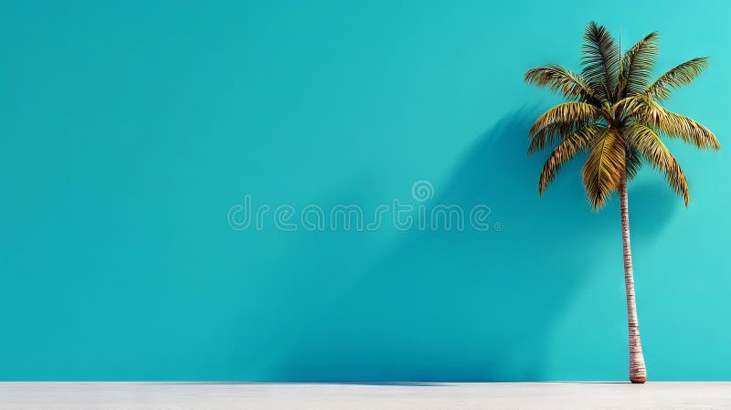 A Lone Palm Tree in Front of a Blue Wall Stock Photo - Image of ...