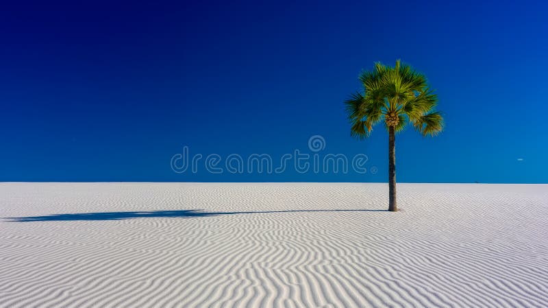 A Lone Palm Tree in the Middle of a White Sand Dune Stock Photo - Image ...