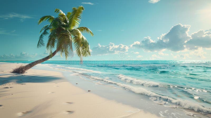 A Lone Palm Tree on a Sandy Beach Near the Ocean, AI Stock Photo ...