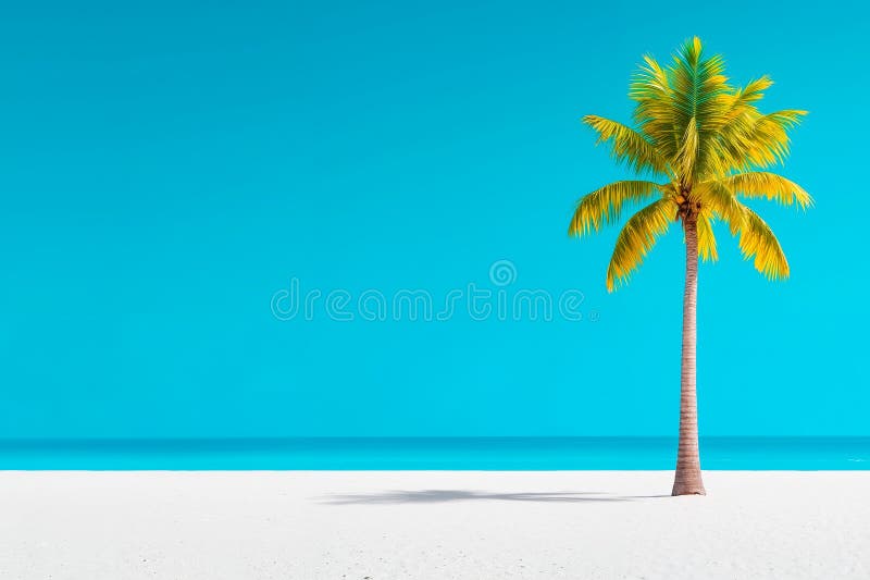 A Lone Palm Tree on a White Sand Beach with a Blue Sky Stock Image ...
