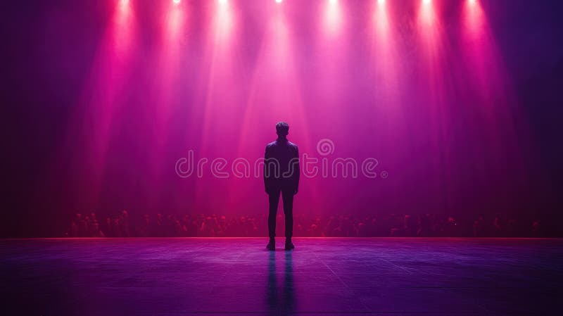 Silhouette of a Performer on Stage Under Vibrant Pink and Purple Lights ...