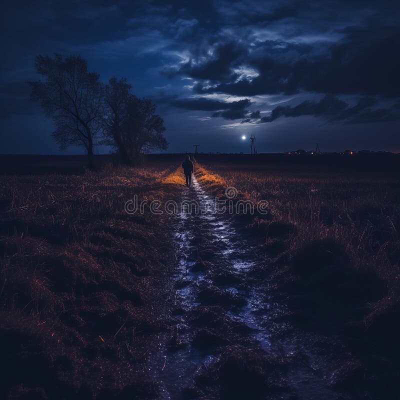 A Lone Person Walking Down a Dirt Path in the Middle of a Field at ...