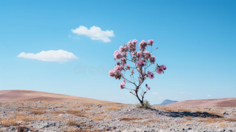 A Lone Pink Tree in the Middle of a Desert Stock Illustration ...