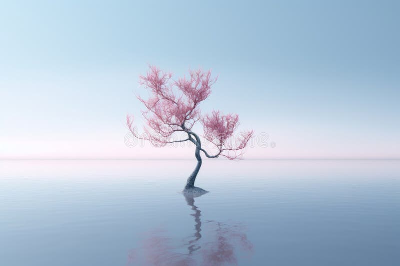 A Lone Pink Tree in the Middle of a Lake Stock Illustration ...