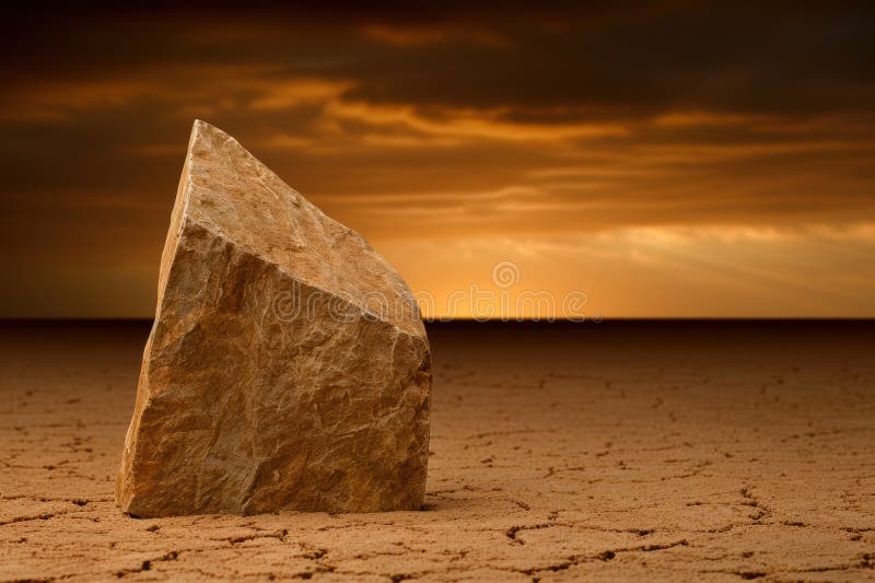Lone Rock Formation in Desert Landscape at Sunset Stock Illustration ...