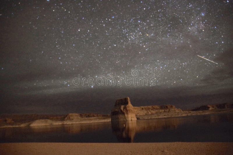 Starry Night Lake Powell Utah Lone Rock Stock Image - Image of powell ...
