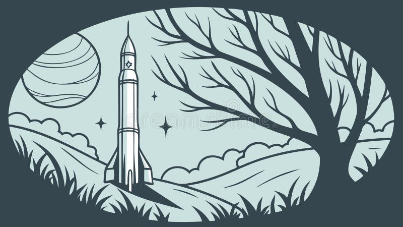Lone Rocket Silhouetted Against a Stark Winter Forest, Vector Design ...