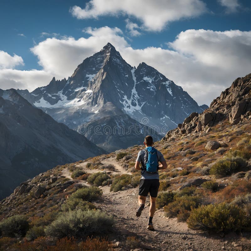 Lone Runner on a Rugged Mountain Trail, Conquering Nature and Embracing ...
