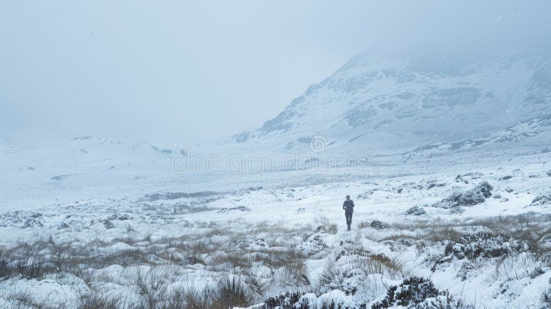 A Lone Runner Trekking through a Snowy Landscape Determined To Push ...