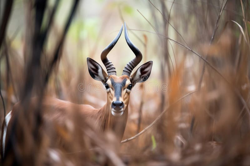 Lone Sable Antelope Browsing in the Bush Stock Image - Image of reserve ...