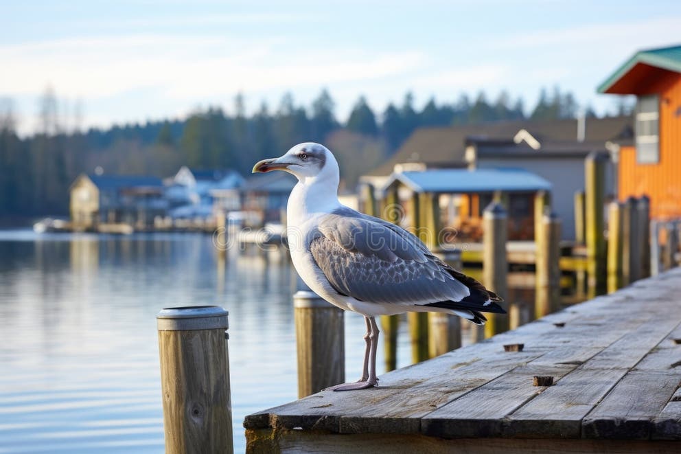 A Lone Seagull Perched on a Seaside Dock Stock Image - Image of dock ...