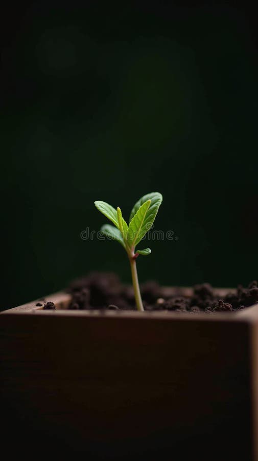 A Lone Seedling Emerges from Dark Soil Against a Black Backdrop Stock ...