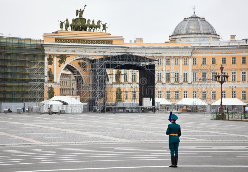 A Sentry Soldier Stands with a Gun at His Post. World War I. Bottom ...
