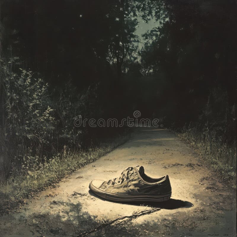 Lone Sneaker on a Dimly Lit Forest Path at Night Stock Photo - Image of ...