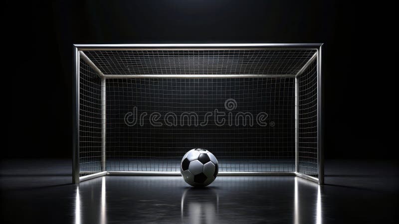 A Lone Soccer Ball Rests before an Empty Goal in Dramatic Low Light ...