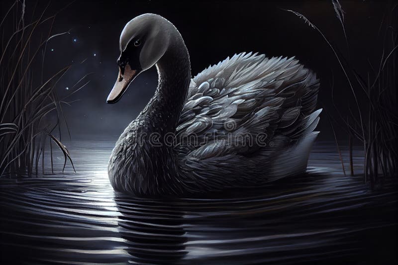 A Lone Swan Swims in a Pond Under the Moonlight. AI Generated Stock ...