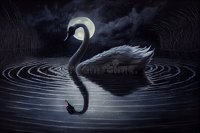 A Lone Swan Swims in a Pond Under the Moonlight. AI Generated Stock ...