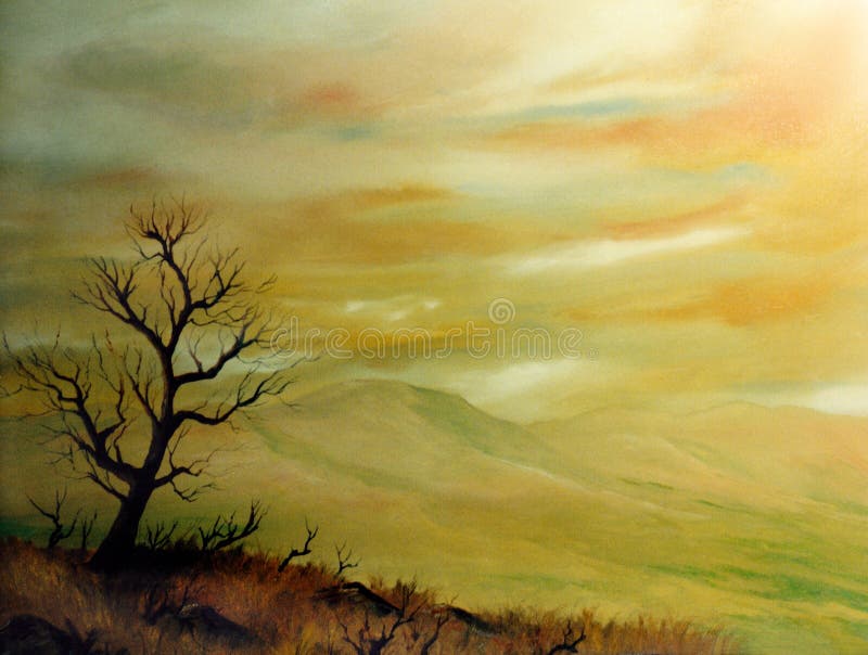 Lone tree stock image. Image of abstract, gold, acrylic - 21587043