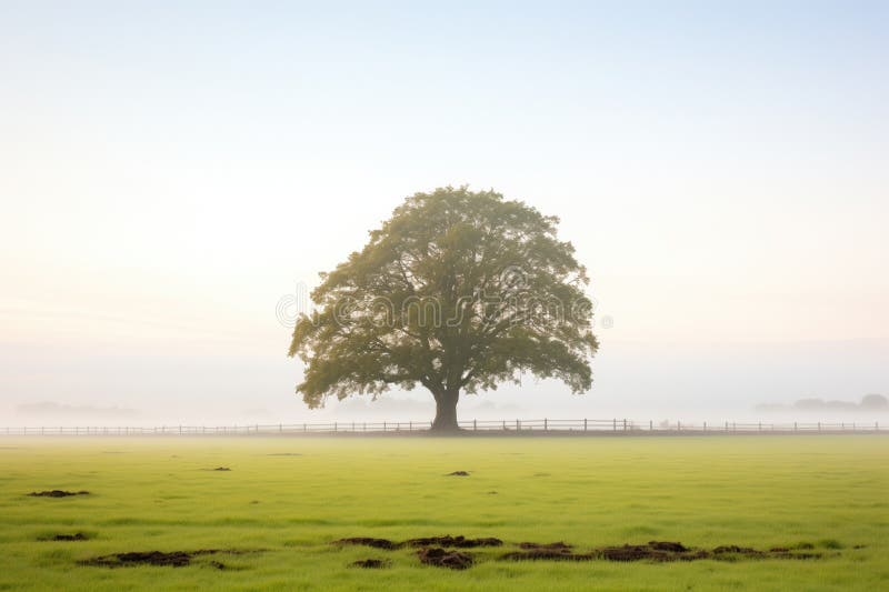 Lone Tree Centered in Pasture Shrouded in Mist Stock Image - Image of ...