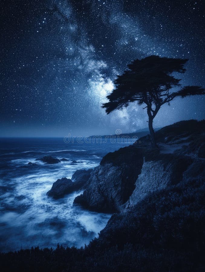 Lone Tree Cliff Ocean stock image. Image of solo, solitary - 373280961