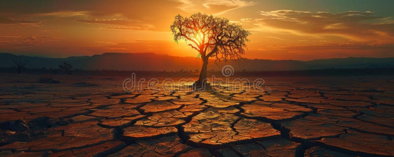 Lone Tree in Desolate Industrial Wasteland Under Stormy Sky ...