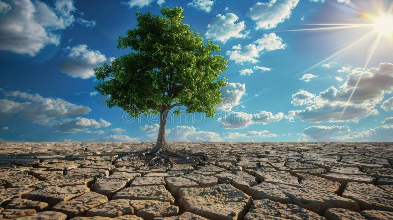 Lone Tree in Desolate Industrial Wasteland Under Stormy Sky ...