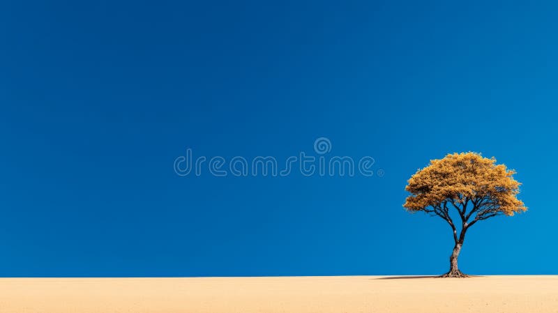 Lone Tree in Desert Landscape with Blue Sky. Stock Photo - Image of ...