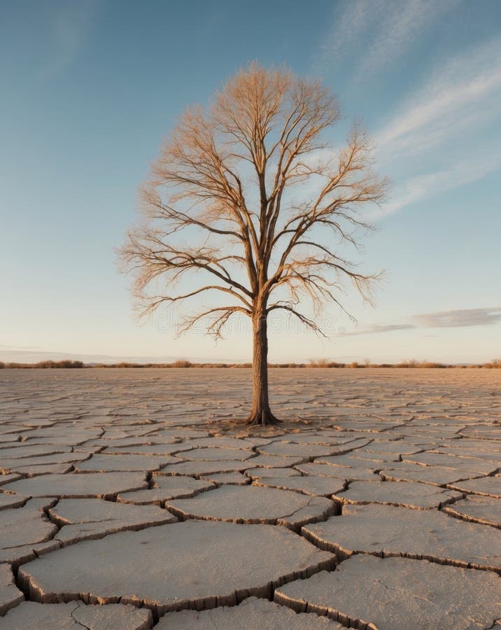 Lone Tree on Dry Land Symbolizing Climate Change. Stock Image - Image ...