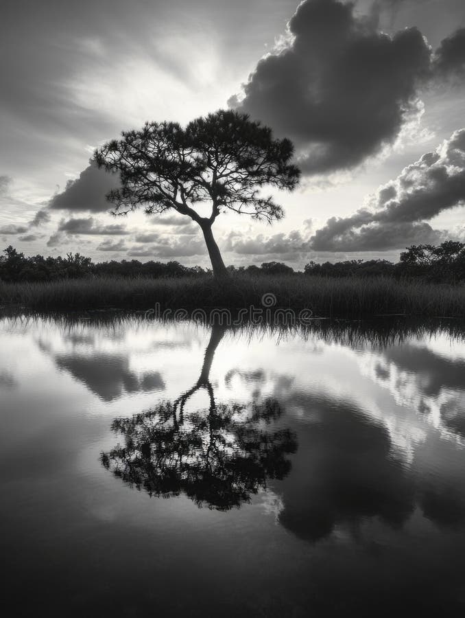 Lone tree in field stock photo. Image of generated, isolated - 376474156