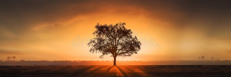 A Lone Tree in the Middle of a Field at Sunset. AI Generative Image ...