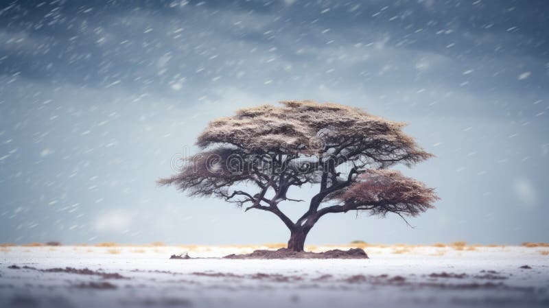 A Lone Tree in the Middle of a Snow Covered Field, AI Stock Image ...