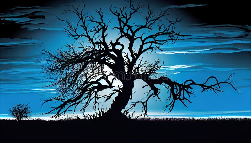 Lone Tree on Plain, Barren Landscape Silhouette, Made with Generative ...