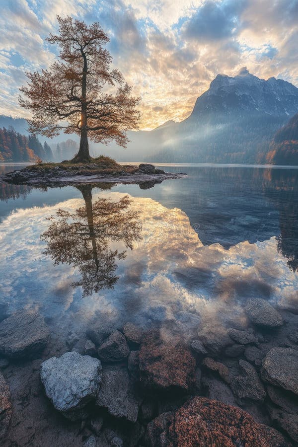 Lone Tree Reflected in Lake Stock Photo - Image of outdoor, woods ...