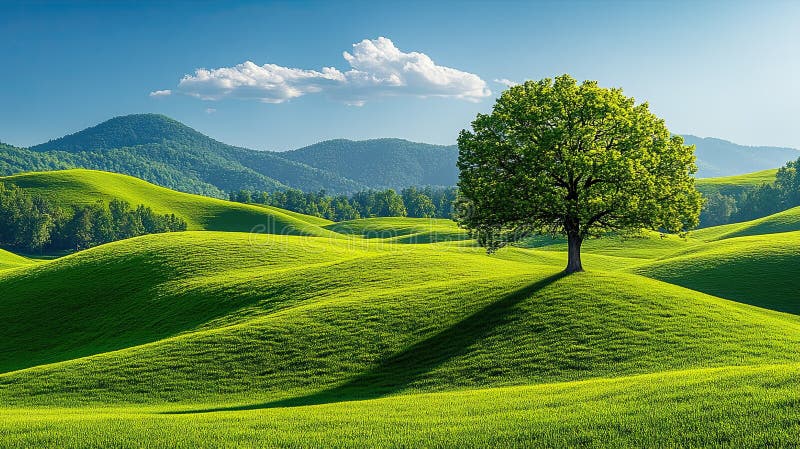Lone Tree, Rolling Hills, Mountain Backdrop, Spring Sunrise, Nature ...