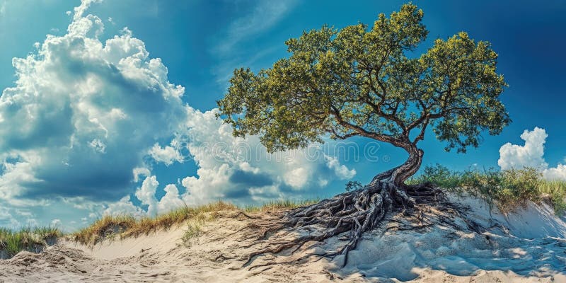 Lone tree on sandy hill stock image. Image of tree, wilderness - 379439473