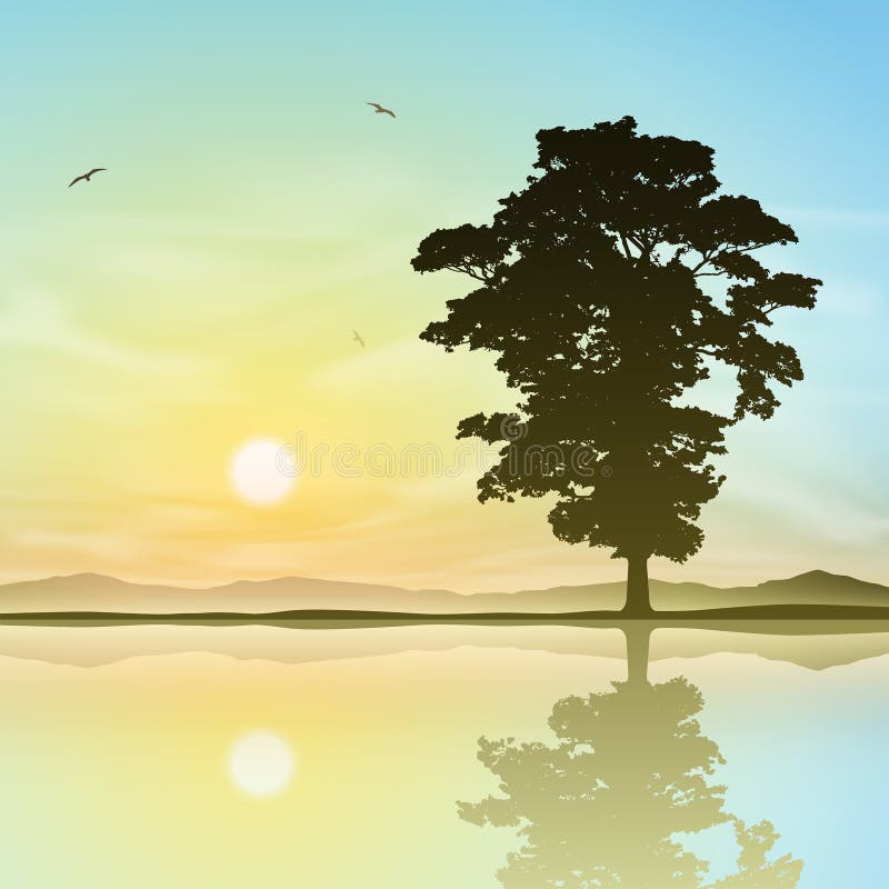 Lone Tree stock vector. Illustration of single, sunset - 33214422