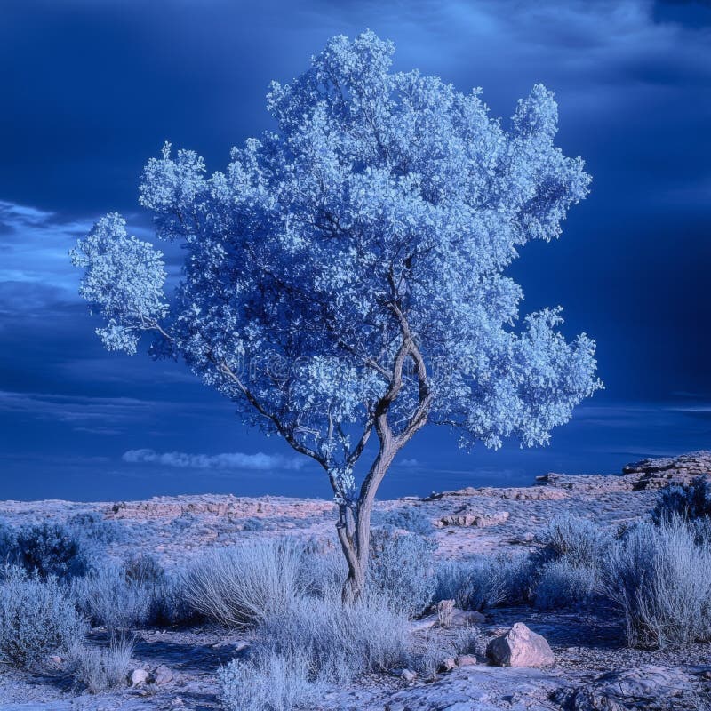 A Lone Tree Situated in a Barren Desert Landscape Forms a Striking ...