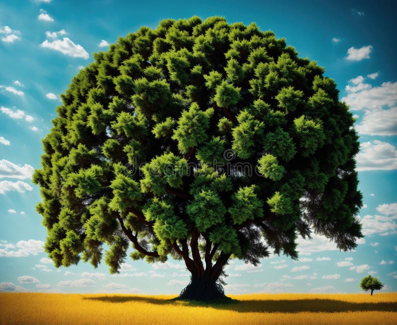 A Lone Tree Standing in a Field with a Blue Sky in the Background ...