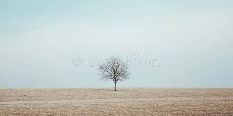 A Lone Tree Standing in the Middle of a Vast, Empty Field Under a Wide ...