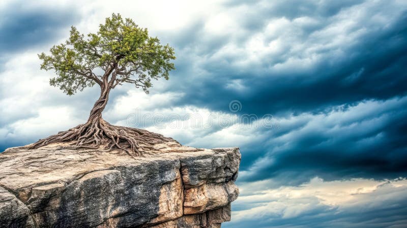 Lone Tree Standing Strong on a Cliff with Storm Clouds Approaching ...