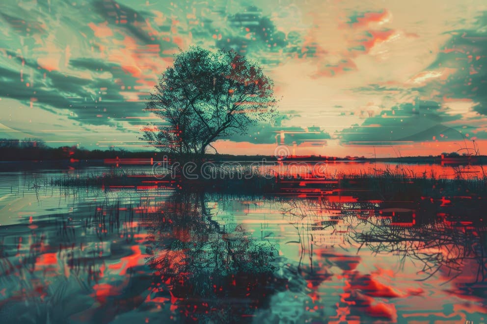 A Lone Tree Standing by the Water S Edge with Its Reflection Visible in ...