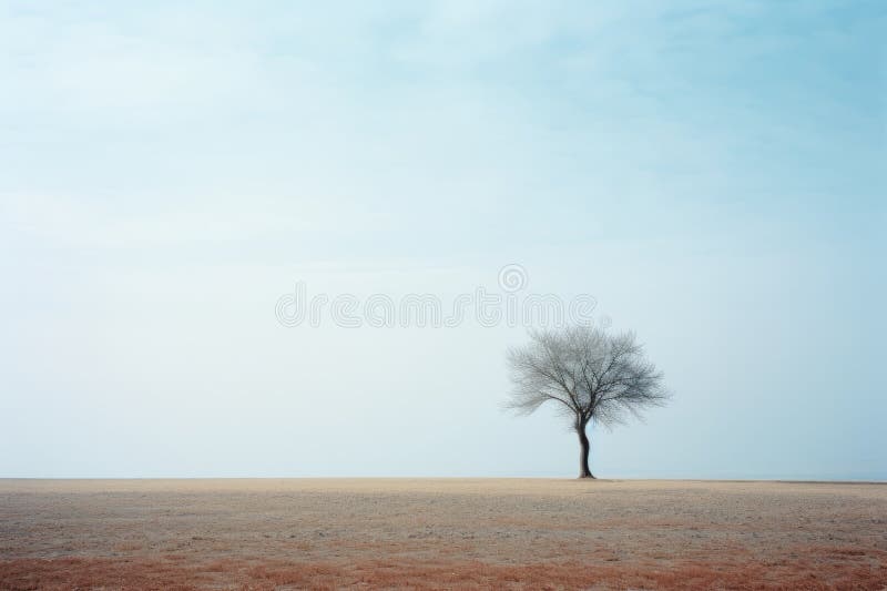 A Lone Tree Stands Alone in a Barren Field Stock Illustration ...