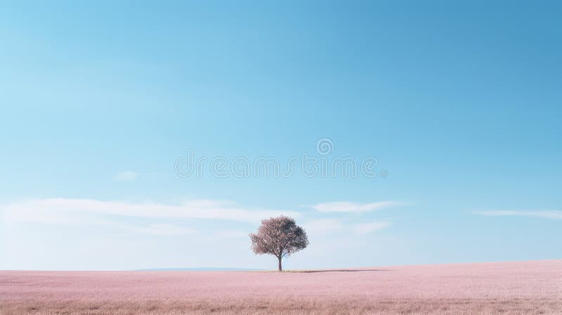 A Lone Tree Stands Alone in a Pink Field Stock Illustration ...